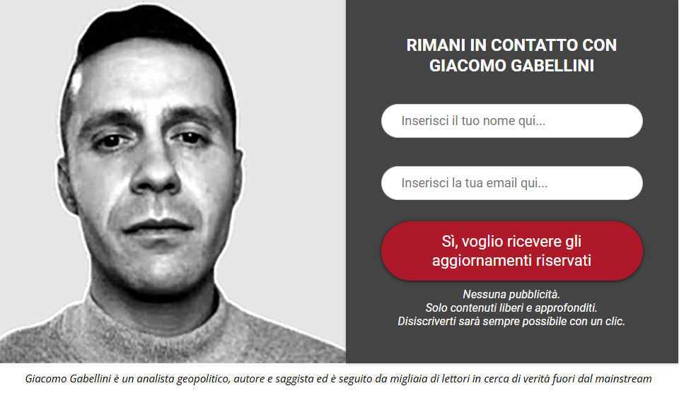 Newsletter Giacomo Gabellini per ricevere aggiornamenti senza filtri