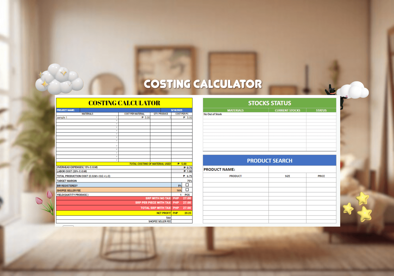 COSTING CALCULATOR (GOOGLE SPREADSHEETS)