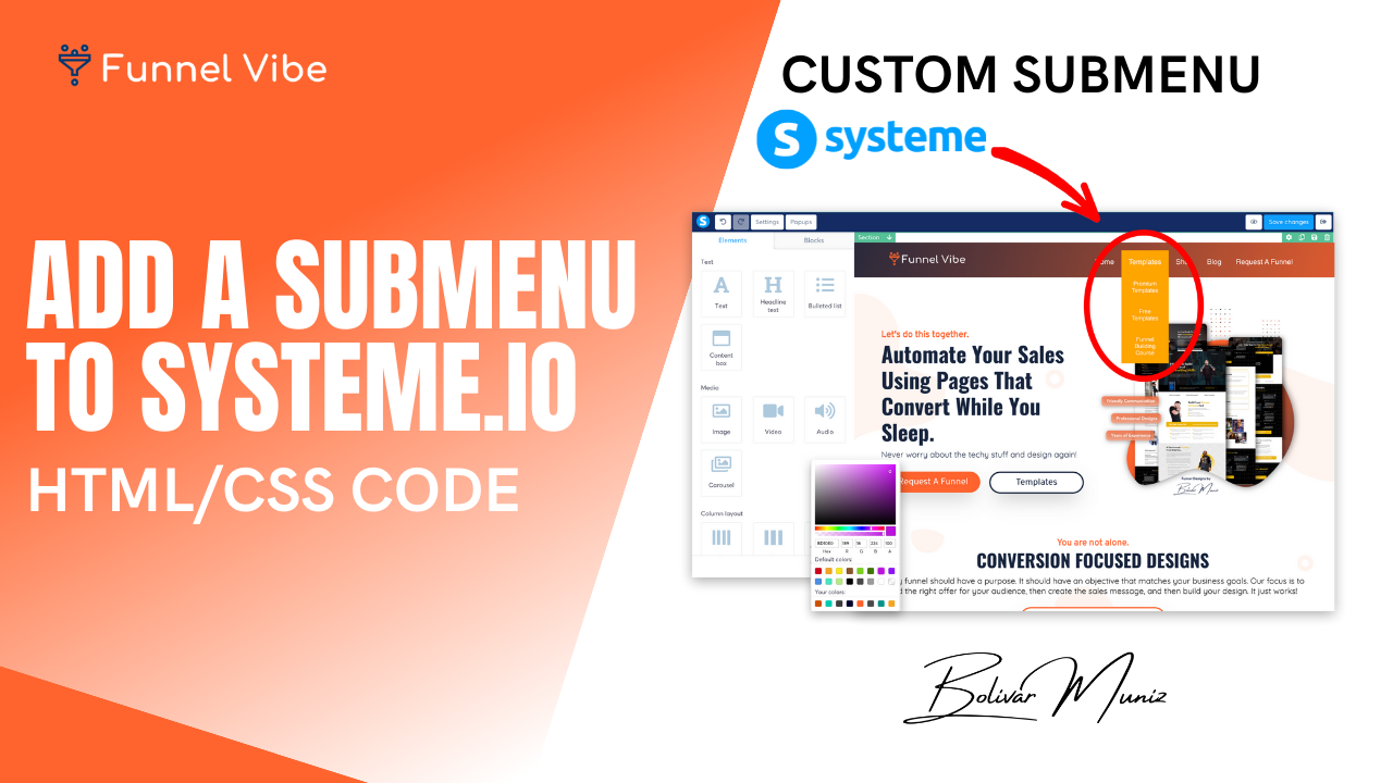 Adding A Submenu on Systeme.io with HTML/CSS