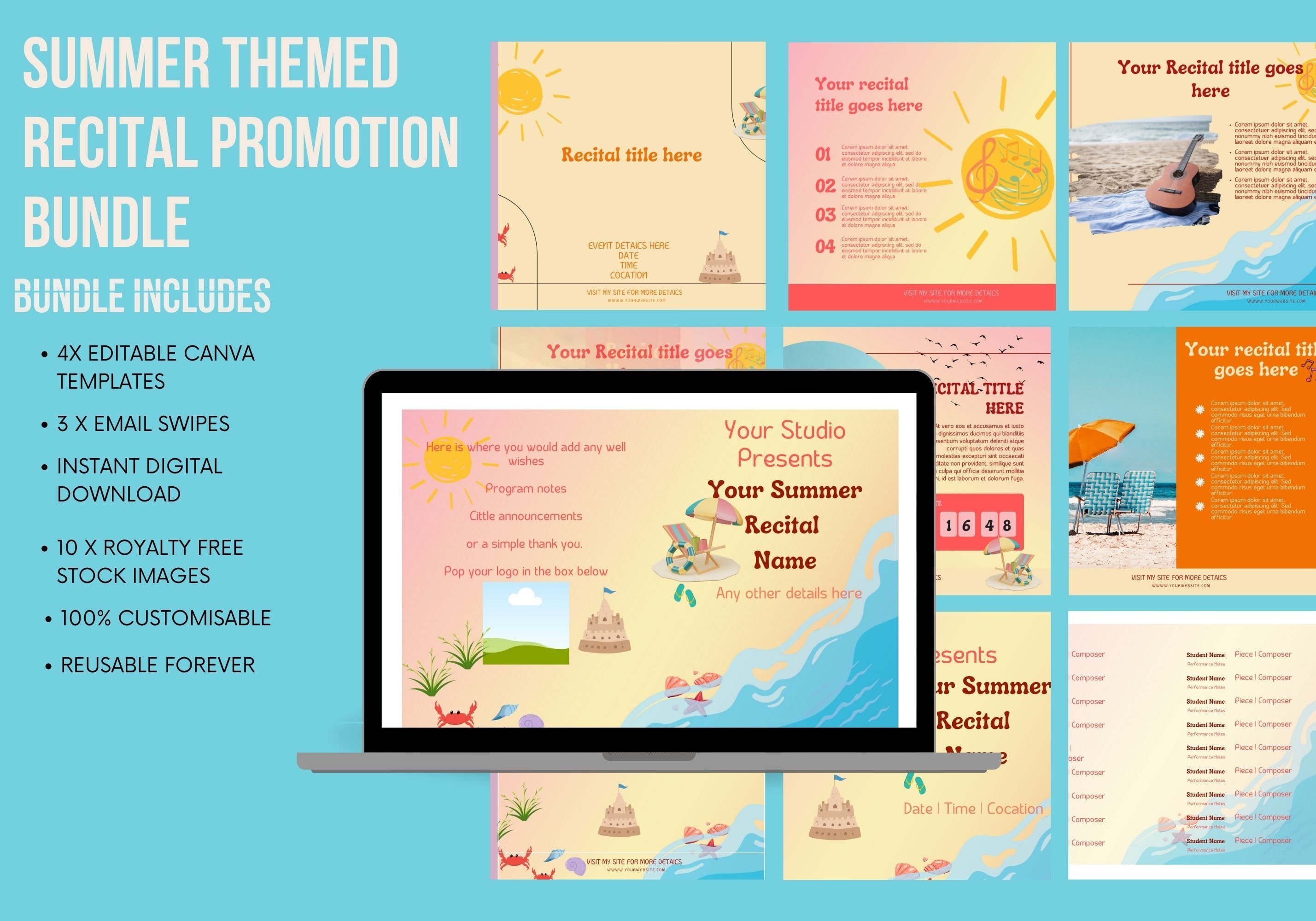 Summe Recital Promotional bundle, pdf and Canva templates for studio ...