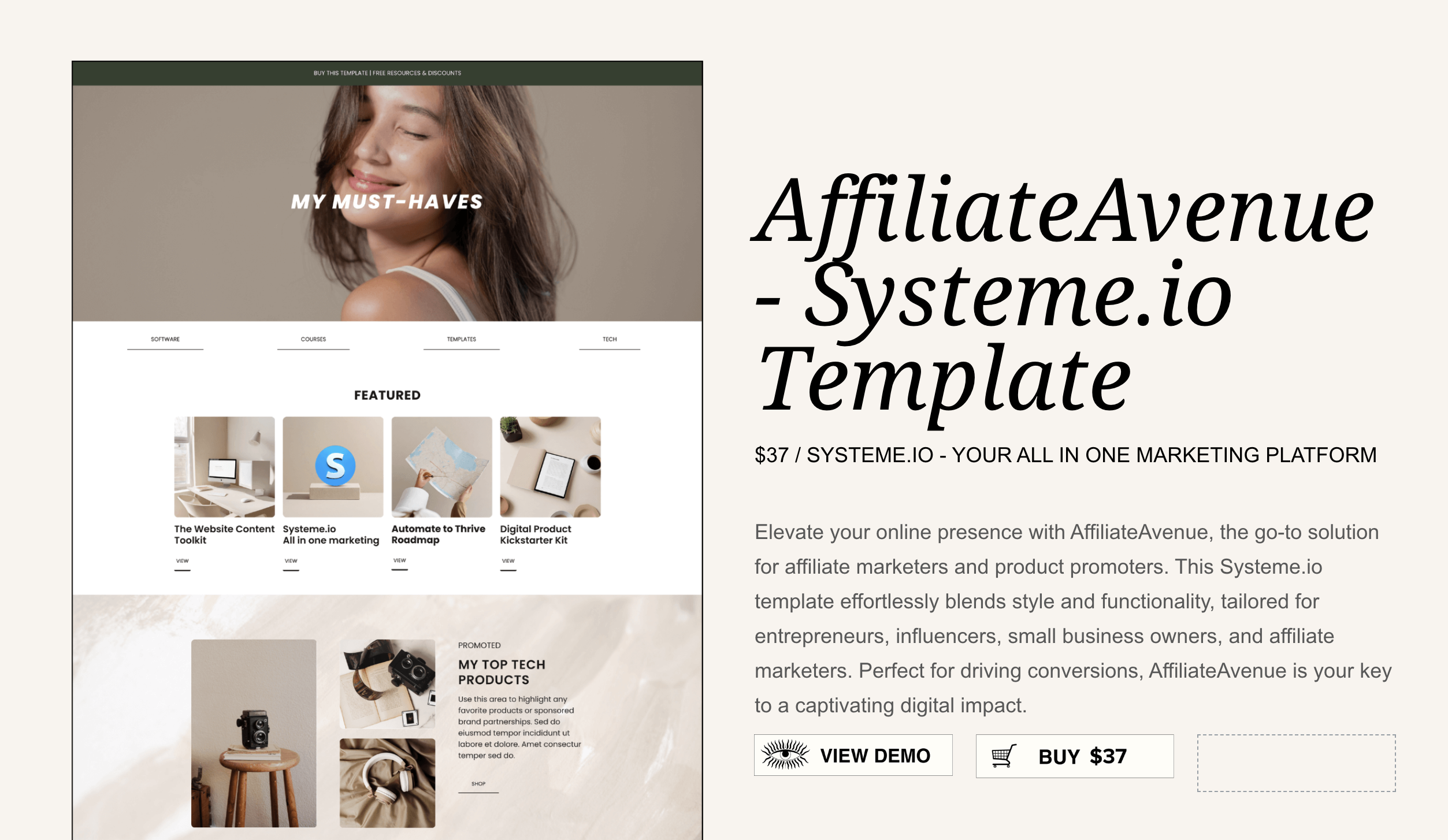 Abigail Link in Bio Systeme.io Template Stan Store Theme