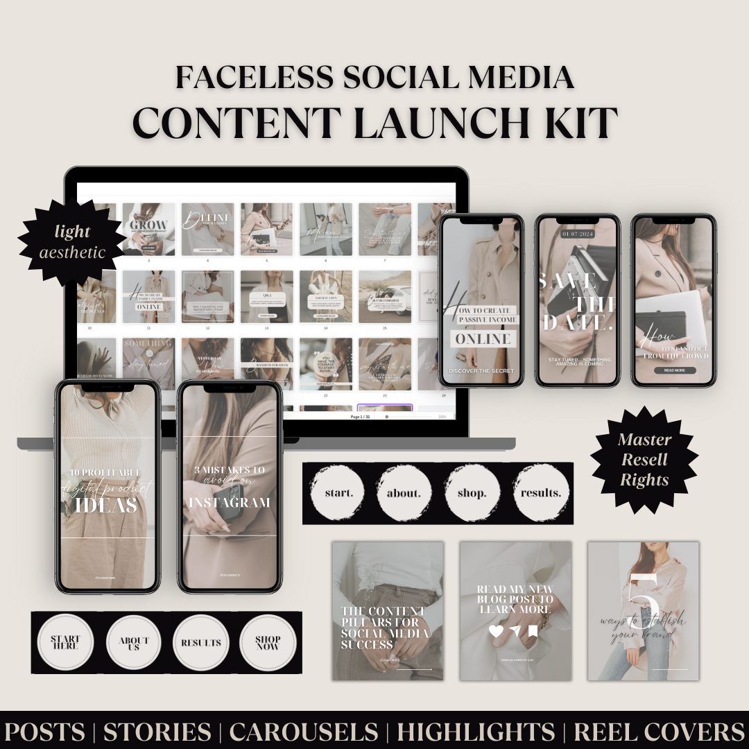 Faceless Social Media Content Launch Kit (Light Aesthetic)