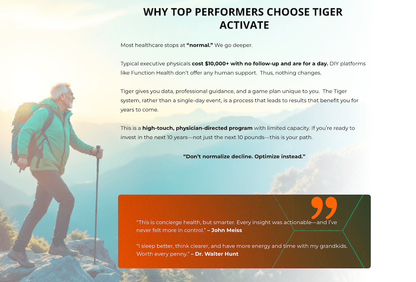 TigerActivate Longevity Program: Data-Driven Health Optimization for Men 60+