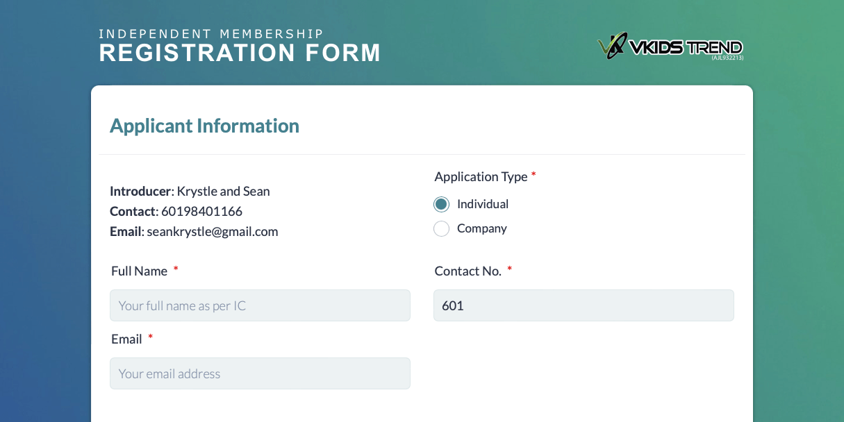 Vkids Trend Registration